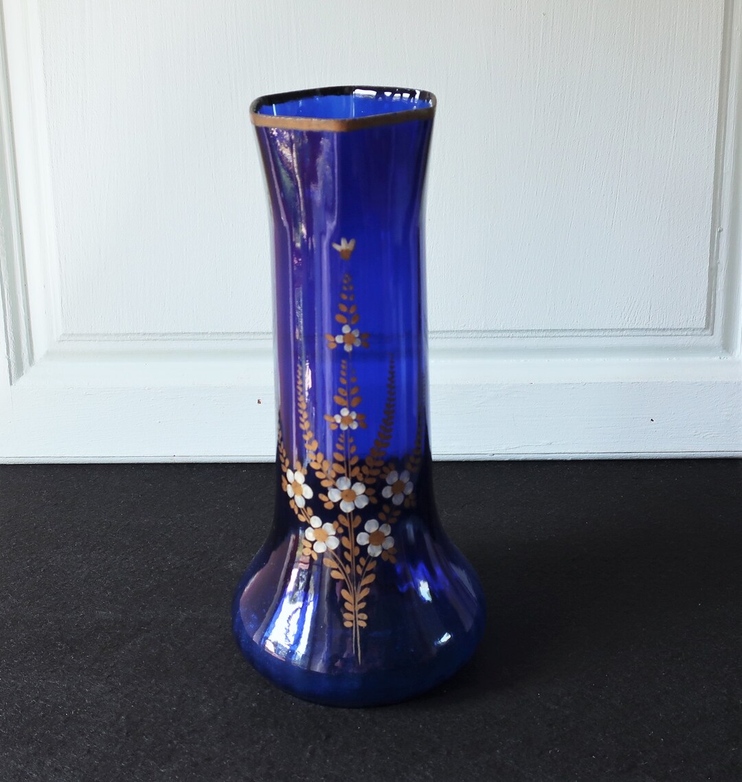 A Tall Blue Glass Vase - Etsy