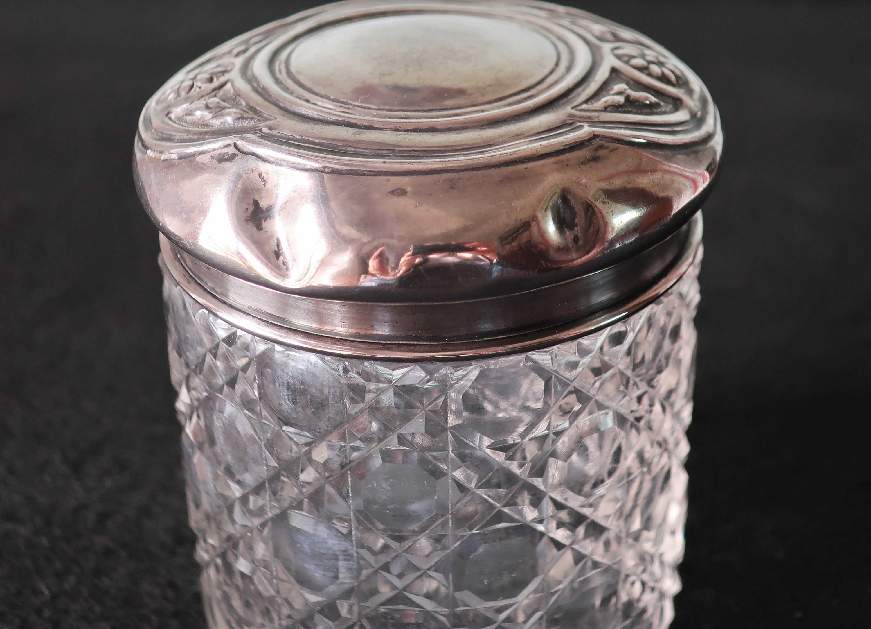 An English Vanity Powder Pot Cut Glass With Silver Lid - Etsy