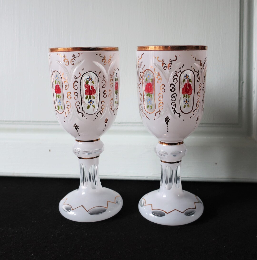 Pair of White Bohemian Goblets - Etsy