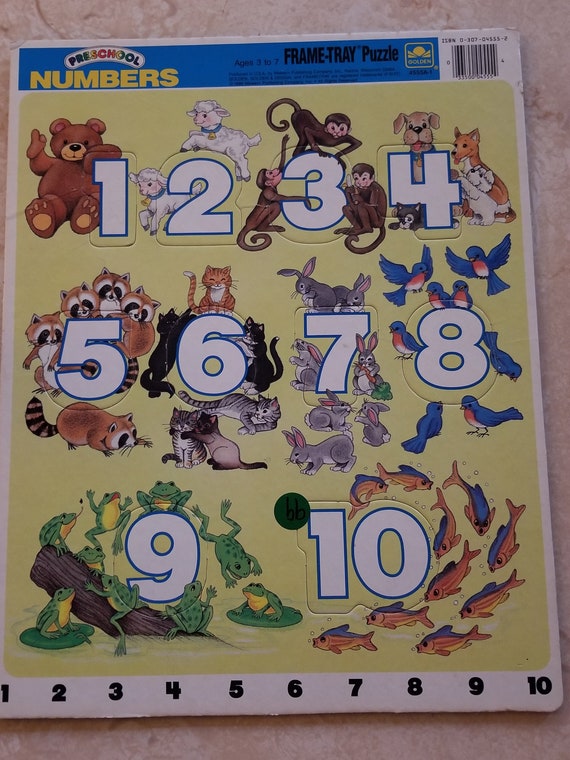 Vintage Golden Frame Tray Puzzle. Preschool Numbers. - Etsy