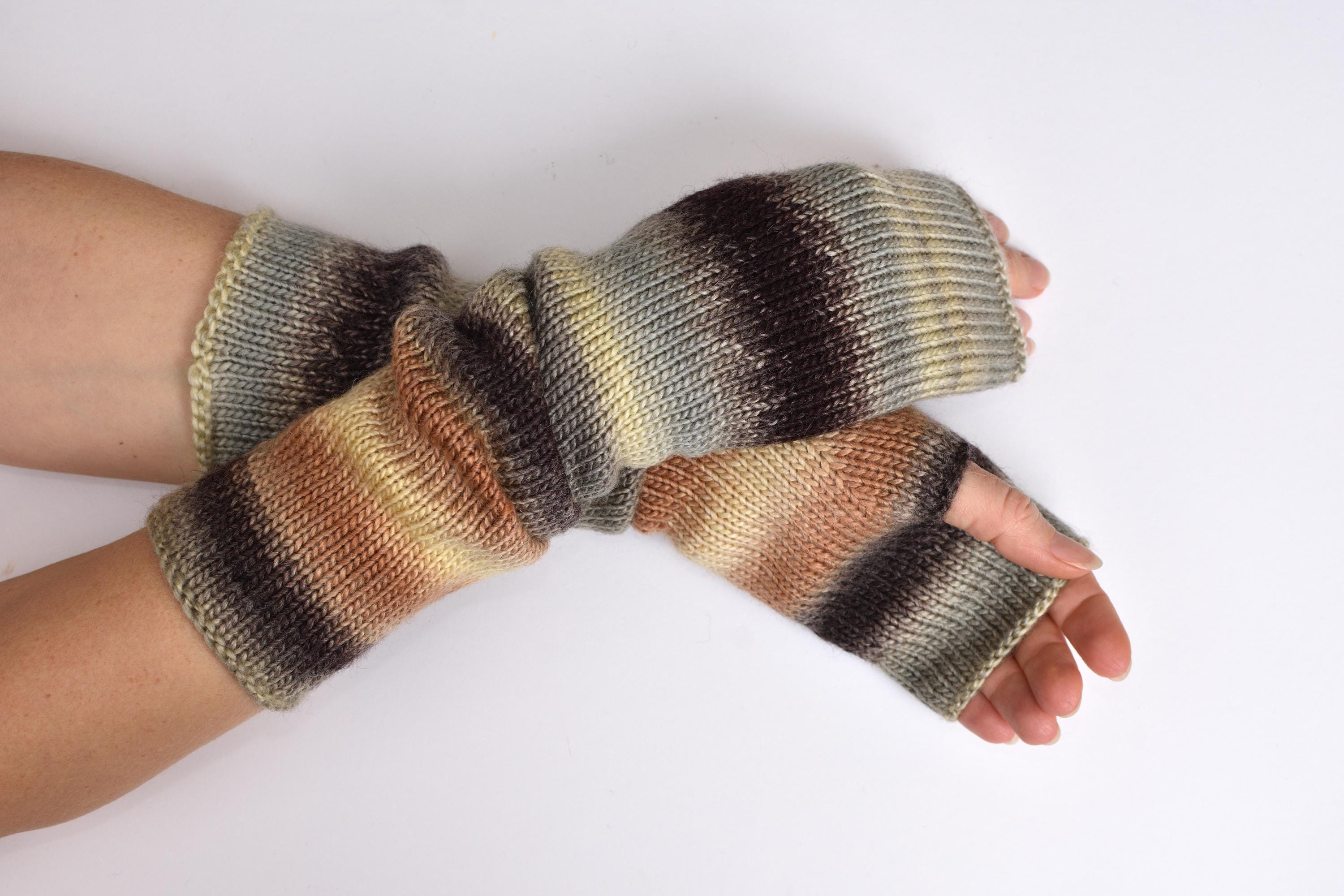 Long Striped Fingerless Gloves Womens Gift for Her Arm Warmers Knit ...