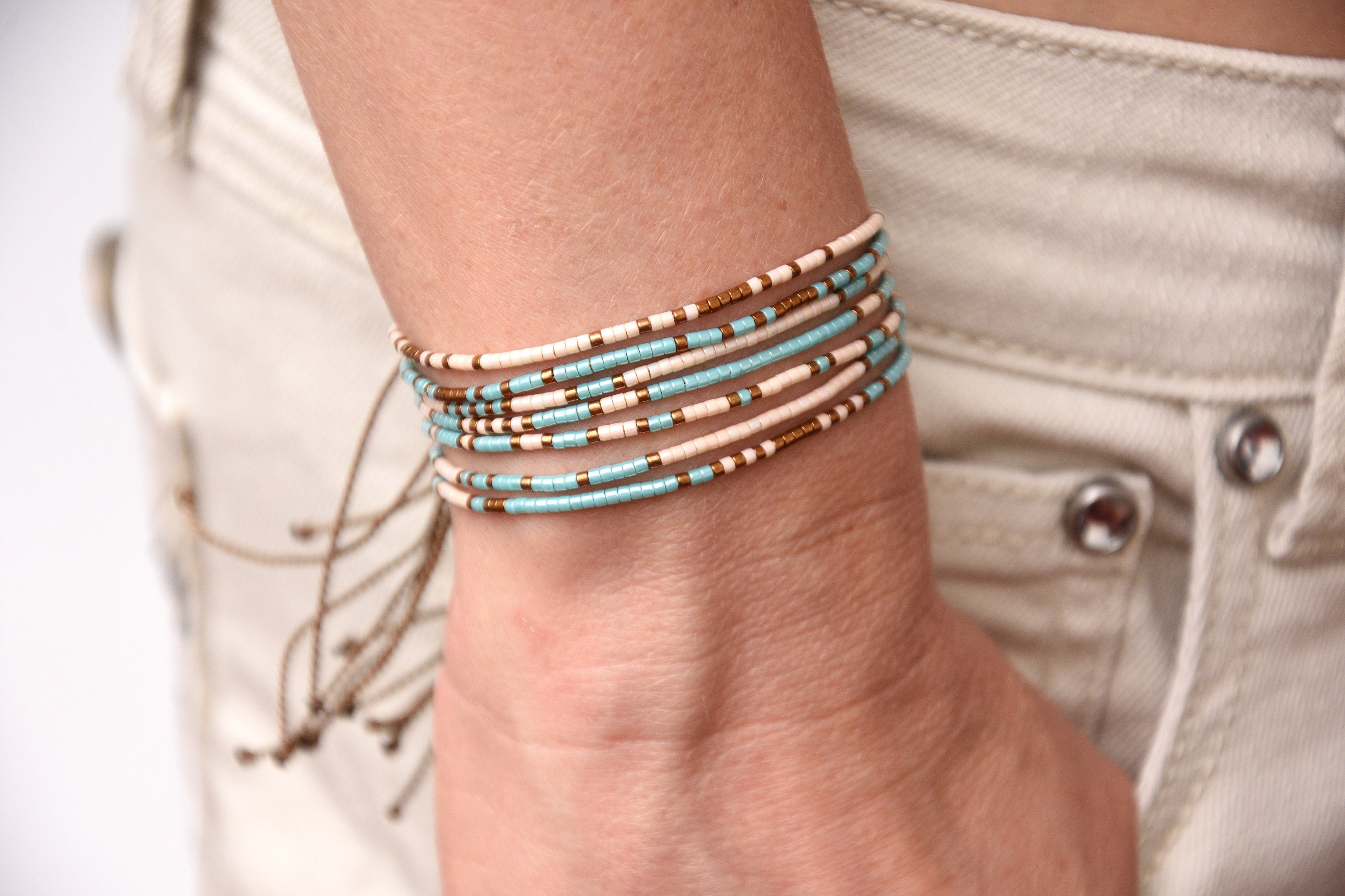 Minimalist bracelet Tiny beaded bracelet turquoise Stacking | Etsy