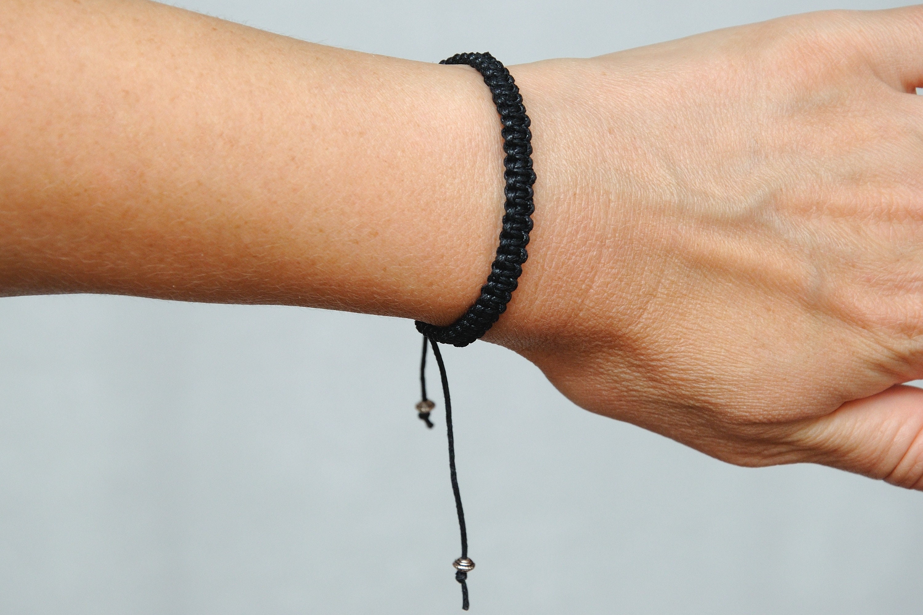 Thread bracelet anklet macrame bracelet Black bracelet wax | Etsy