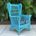 Early Turquoise Painted Wicker High Back Chair Mid Century Modern ...