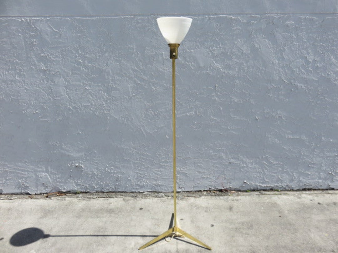Paul Mccobb Brass Tripod Floor Lamp With Textured White Glass - Etsy
