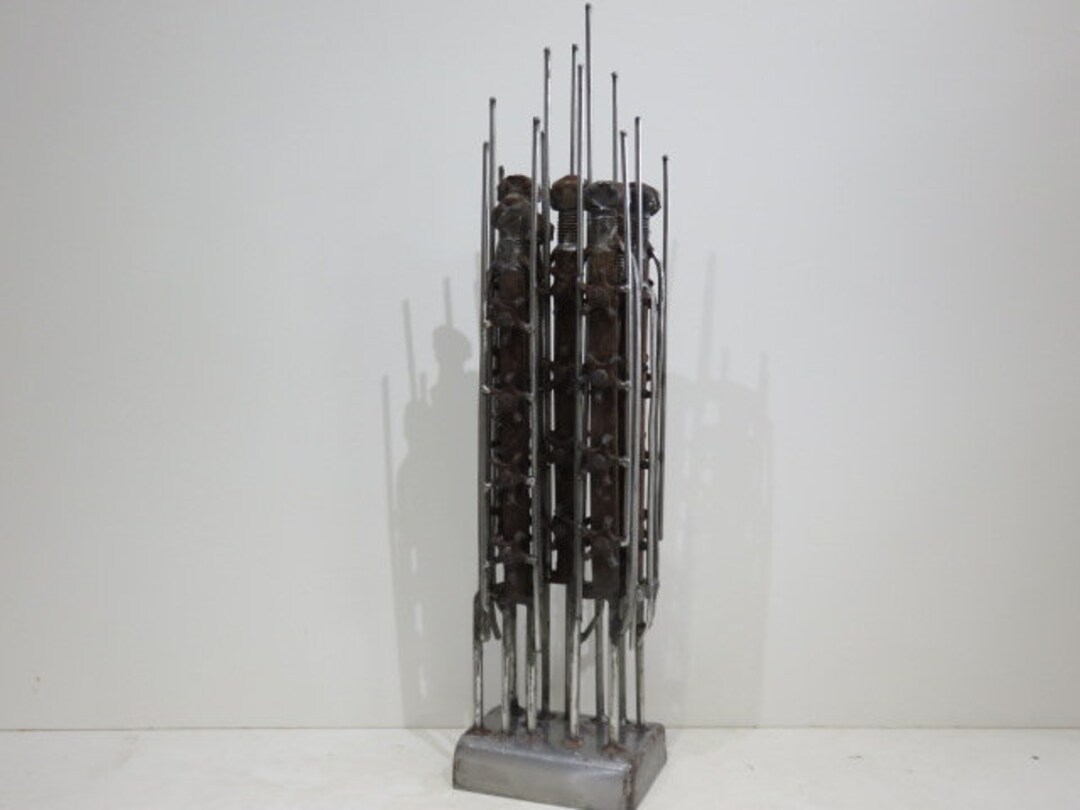 Brutalist Abstract Metal Sculpture Mid Century Modern Cubist Soldiers ...