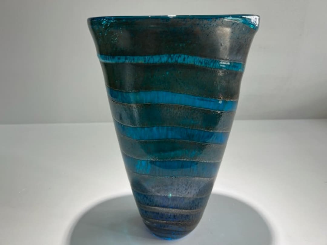 Multi Blue Color Studio Art Glass Vase With Swirl Pattern Mid - Etsy