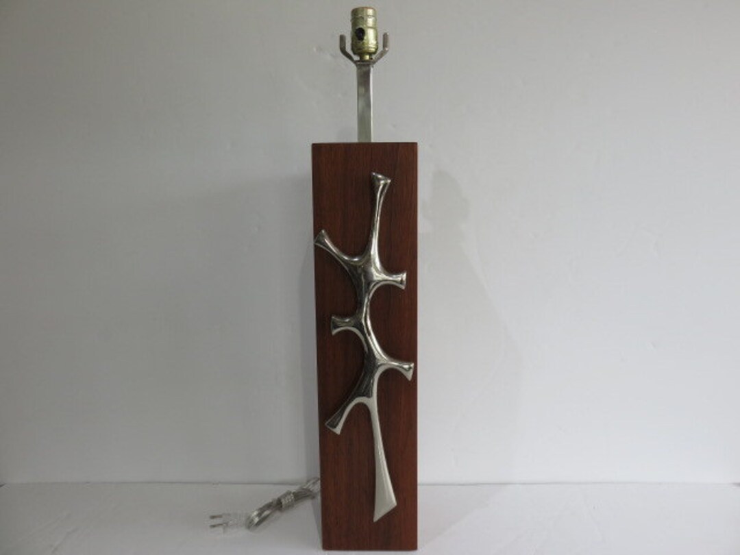 Vintage Laurel Style Square Wood Lamp With Raised Chrome Design on the ...