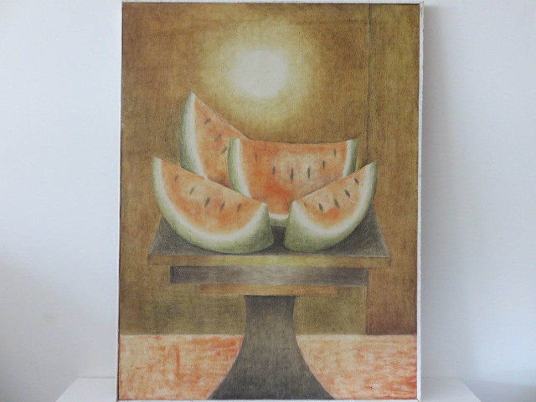 Gusatvo Martinez Primitive Still Life Painting of Watermelon Mid ...