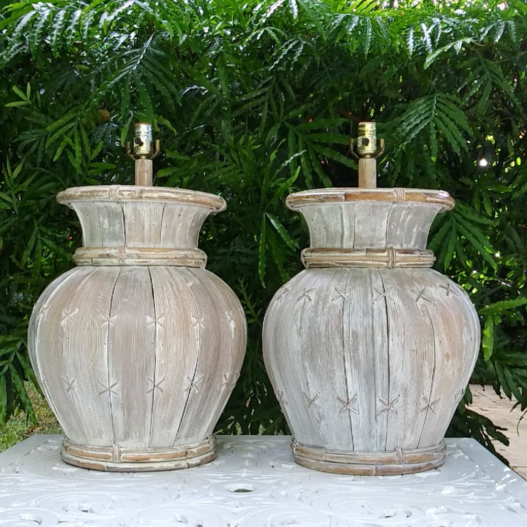 Large Pair of Rattan and Coconut Basket Lamps Mid Century Modern ...