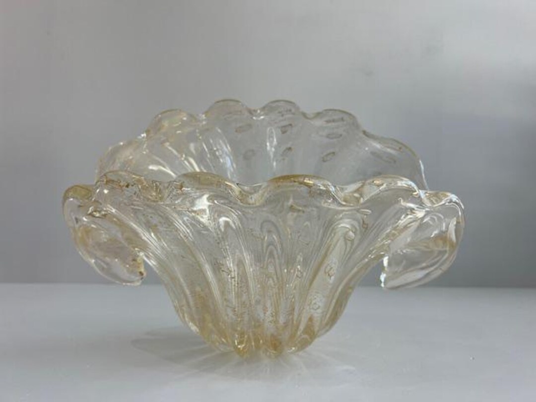 Barovier & Toso Style Murano Glass Clamshell Bowl Mid Century Modern ...