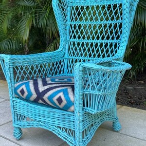 Early Turquoise Painted Wicker High Back Chair Mid Century Modern ...