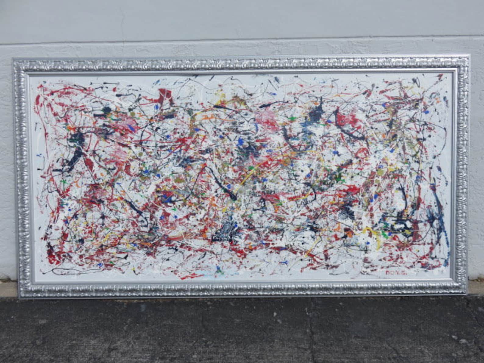 Huge Jackson Pollock Style Abstract Painting on Wood Mid - Etsy
