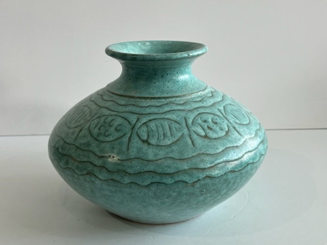 Signed Studio Pottery With Incised Fish Design Mid Century Modern ...