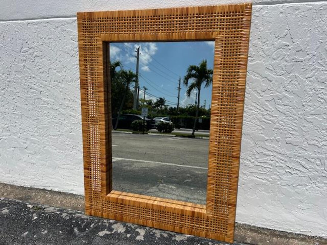 Danny Ho Fong Woven Reed Mirror for Tropi Cal Mid Century Modern Rattan ...