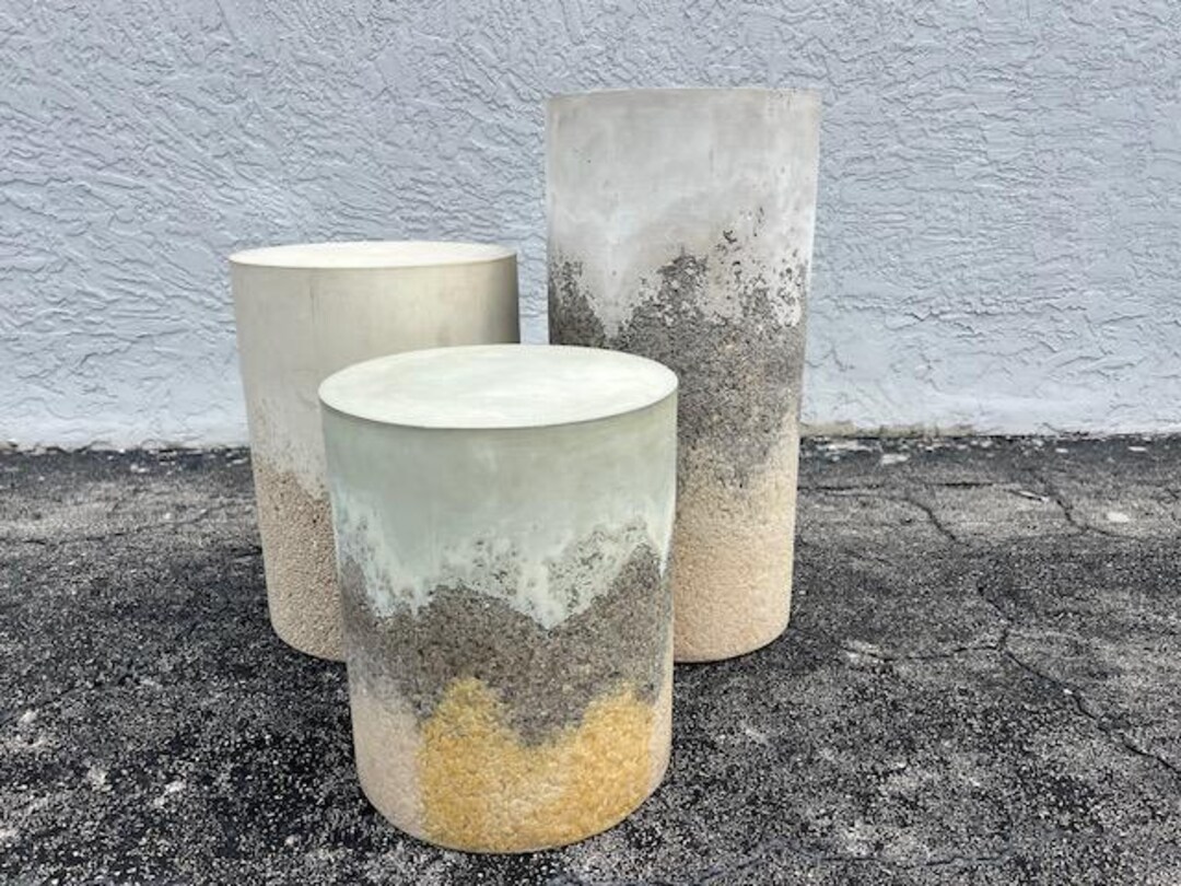 Samuel Amoia Agate and Plaster Drum Tables or Pedestals Mid Century ...