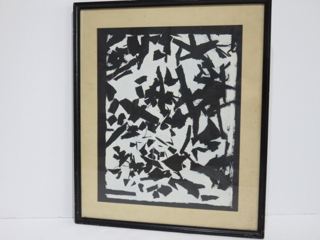 Mid Century Modern Black and White Screen Print Abstract - Etsy