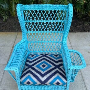 Early Turquoise Painted Wicker High Back Chair Mid Century Modern ...