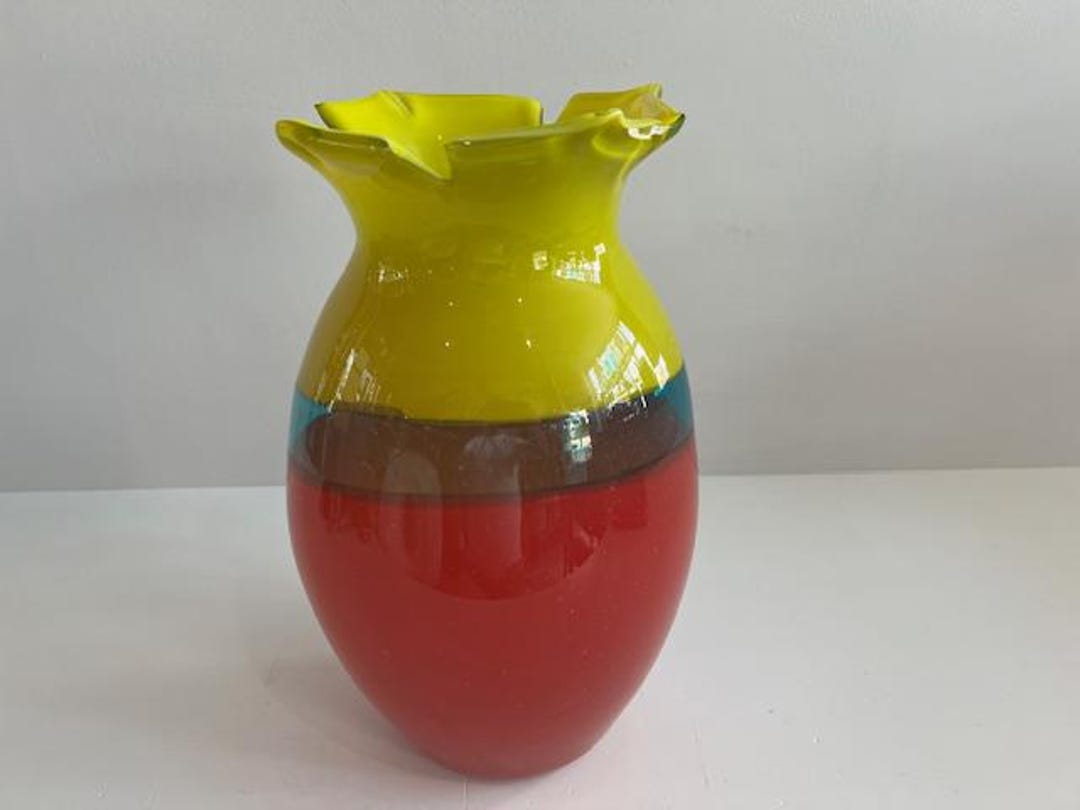 Tri Color Hand Blown Studio Art Glass Vessel Mid Century Modern Vase - Etsy