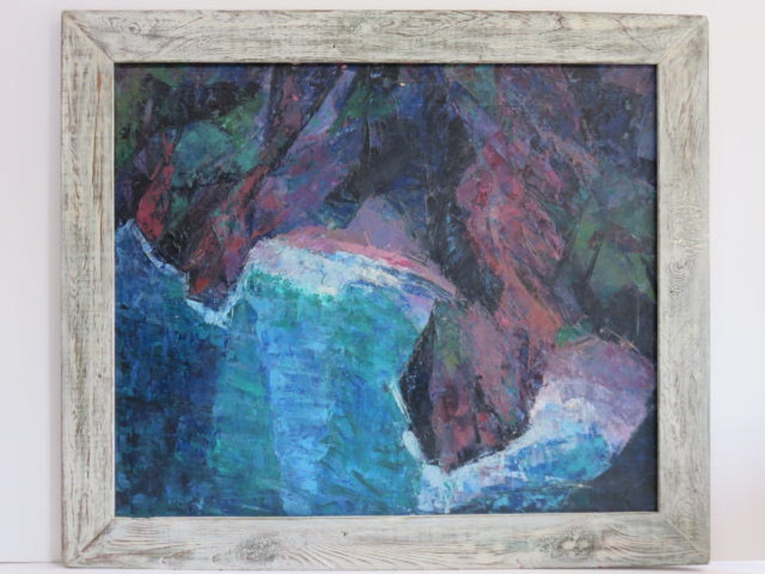 Signed JANET REID Abstract Painting on Canvas Titled N A Pali Kauai ...