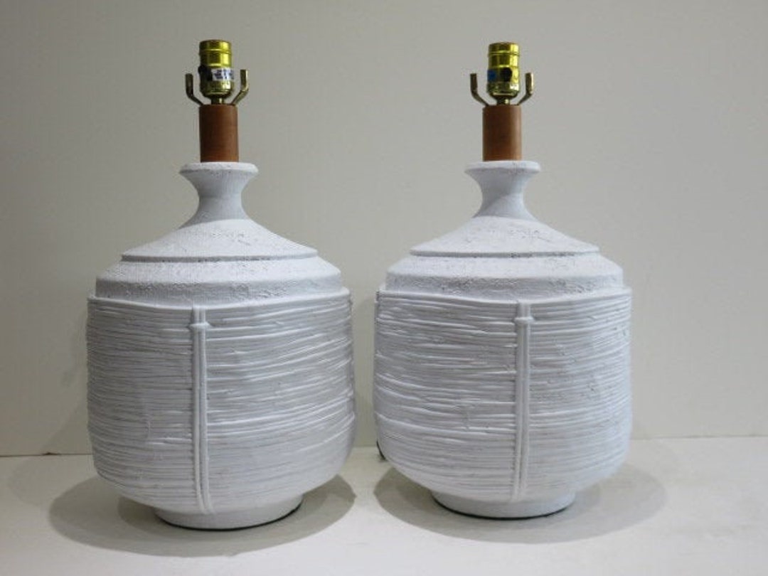 Pair of Faux Stick Reed Plaster Lamps Mid Century Modern Lighting - Etsy
