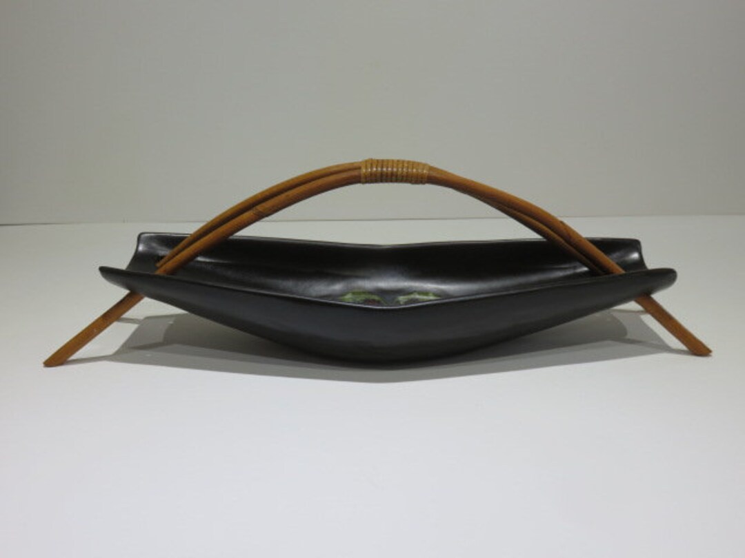 Signed Israel Pottery With Rattan Handles Mid Century Modern Ceramics ...