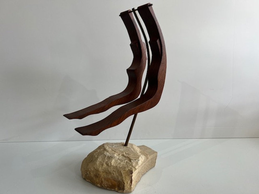 Teak and Stone Kinetic Sculpture by Ison Mid Century Modern Art - Etsy
