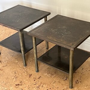 Signed Pair of Philip and Kelvin Laverne Bronze Side Tables Mid Century ...