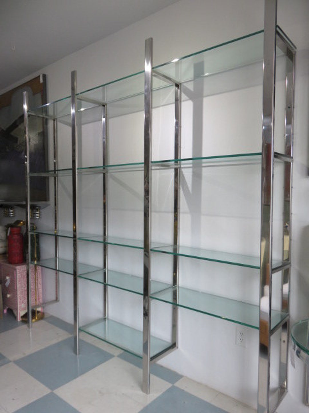 Large Chrome and Glass Wall Unit Etagere Mid Century Modern Shelving ...