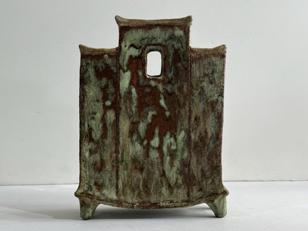 Studio Pottery Slab Built Ikebana Container Mid Century Modern Ceramics ...