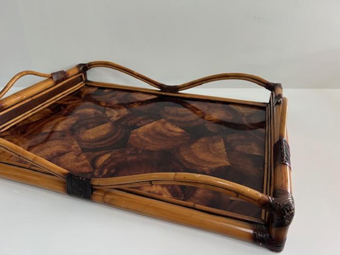 Rattan and Pen Shell Tray by Palecek Mid Century Modern Rattan ...