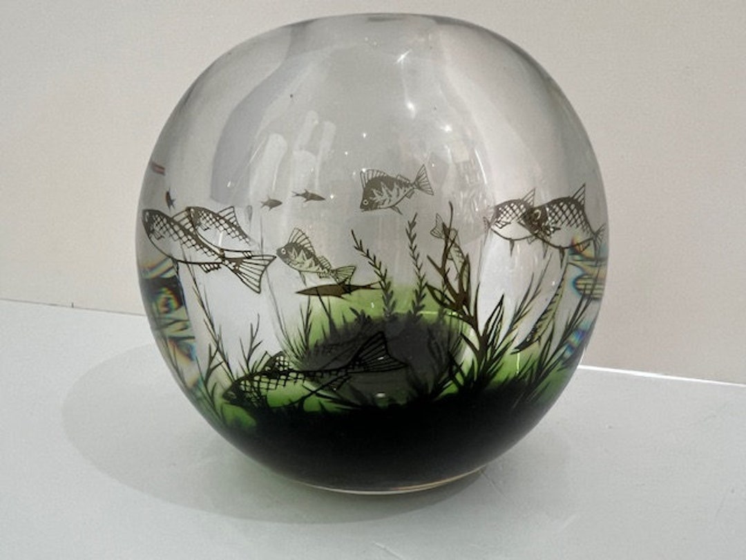 Edward Hald Glass Graal Fish Vessel for Orrefors Mid Century Modern ...