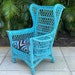 Early Turquoise Painted Wicker High Back Chair Mid Century Modern ...