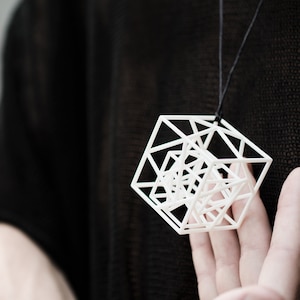 Geometric Big Pendant Necklace 3d Printed Hypercube Star Cube Architect Gift Math Geometry ...