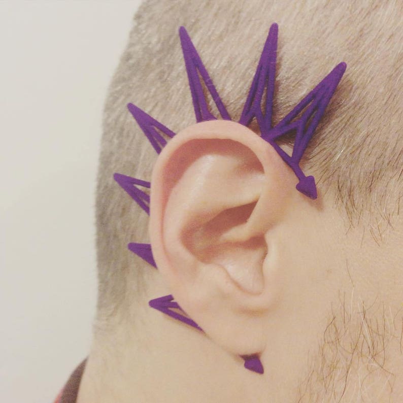 3d Printed Purple Single Earring Non Pierced Ear Cuff Crawler Climber ...