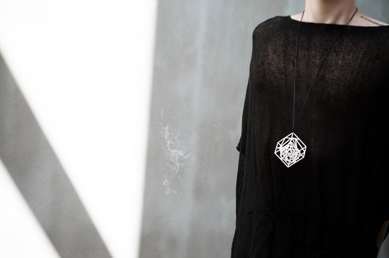 Geometric Big Pendant Necklace 3d Printed Hypercube Star Cube Architect Gift Math Geometry ...