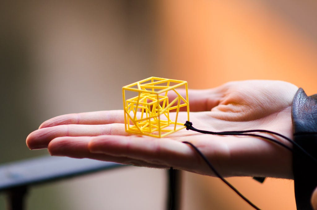3d Printed Geometric Pendant Necklace Hyper Cube - Etsy