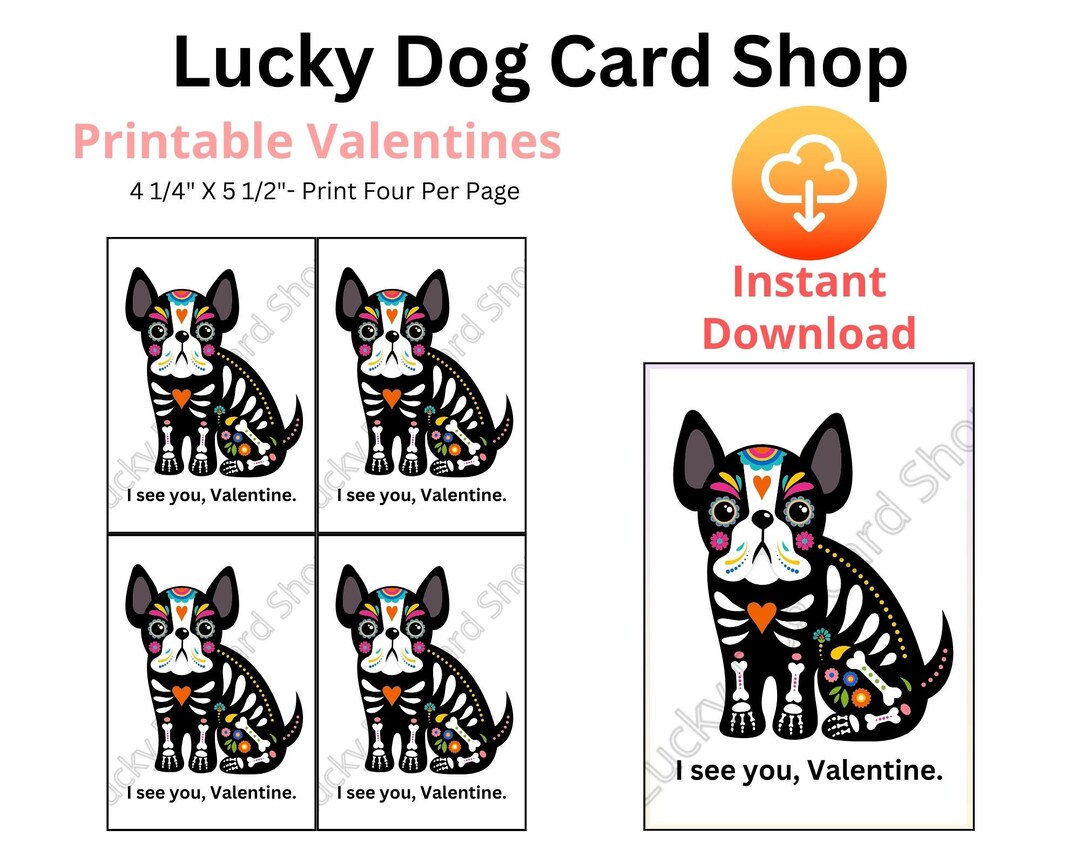 PRINTABLE Valentines Day Bulldog Cards - Etsy