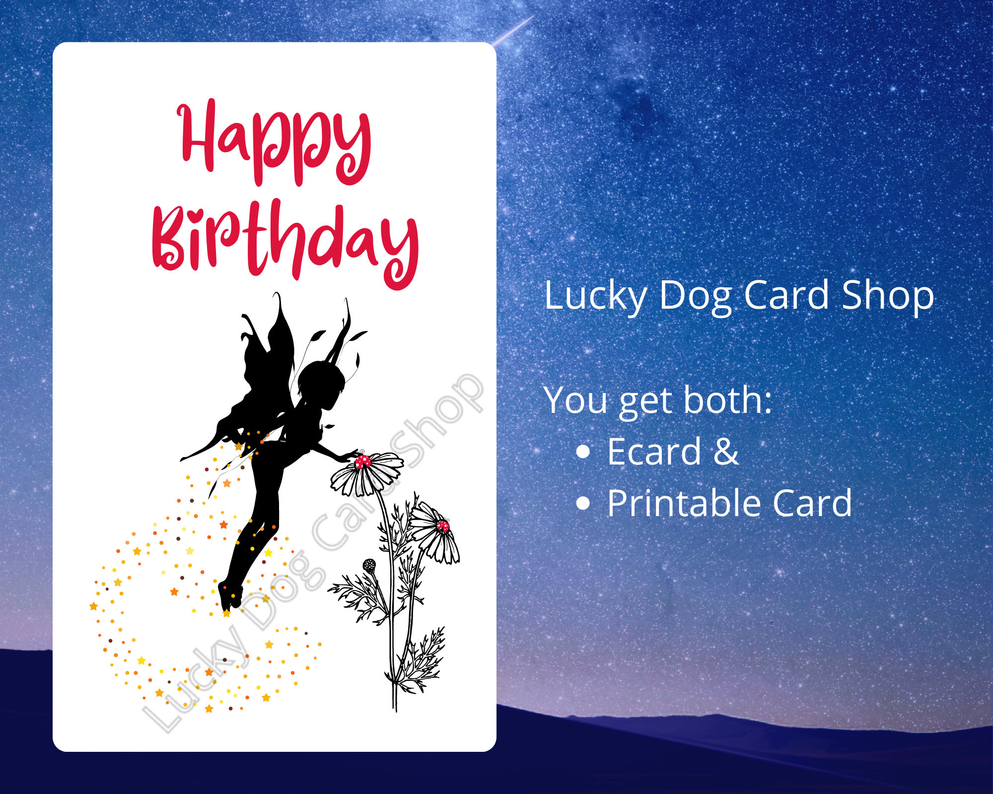 Animated E-CARD & PRINTABLE Birthday Card, Pixie, Ladybug, Pixie Dust ...