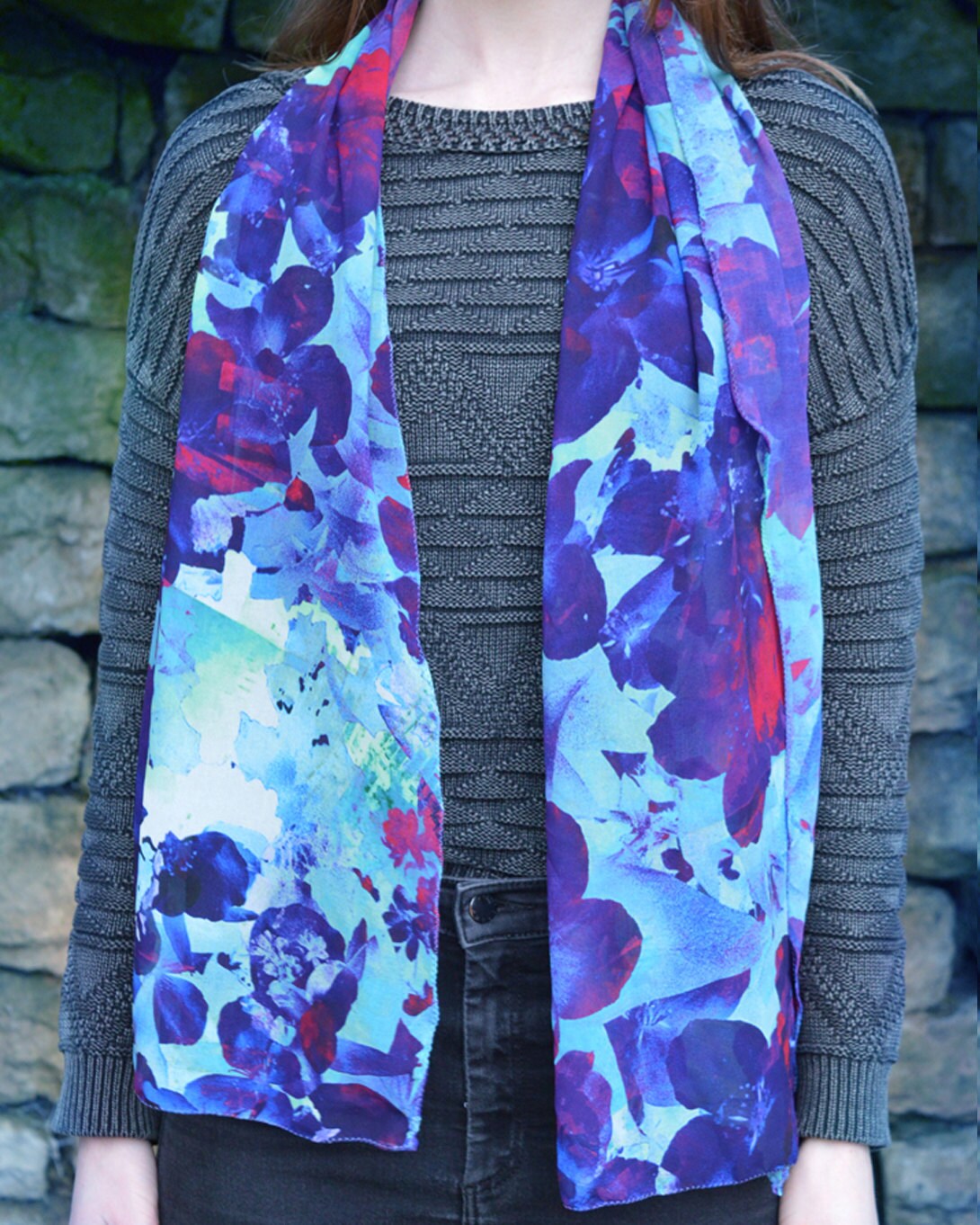 Boho Head Scarf, Floral Head Scarf, Pretty Head Scarf, Abstract Arty ...