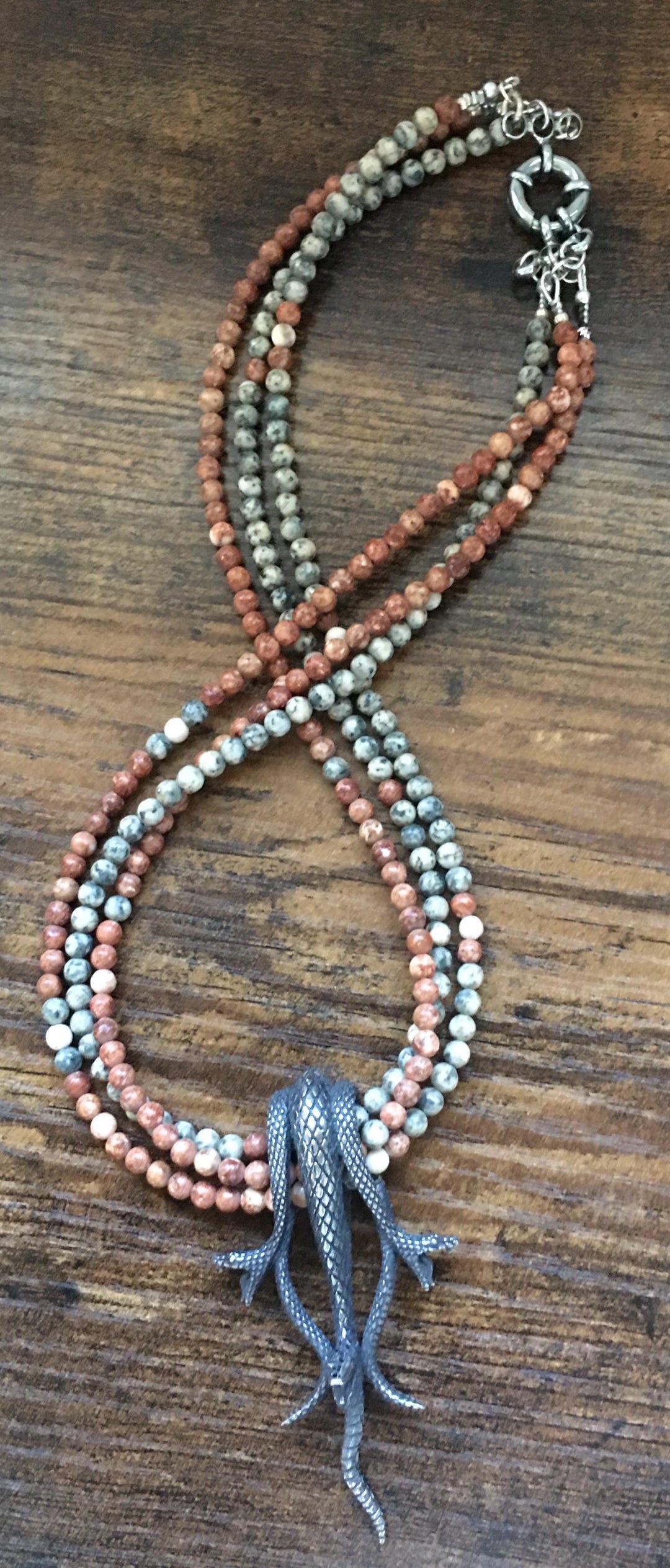 Three Headed Snake Triple Strand Necklace - Etsy