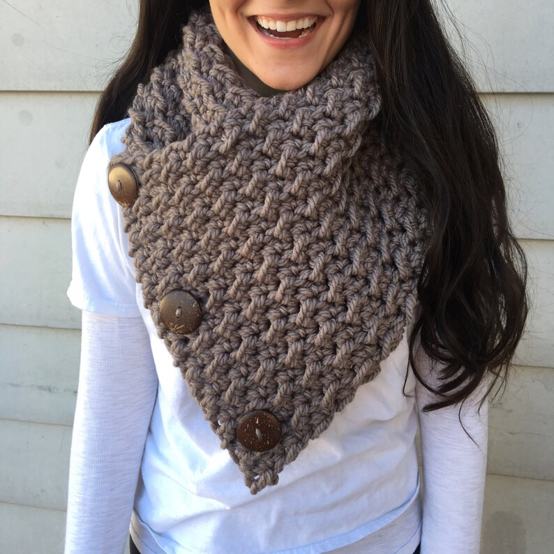Crochet Button Scarf PDF Pattern Cowl Winter Fall Cozy - Etsy