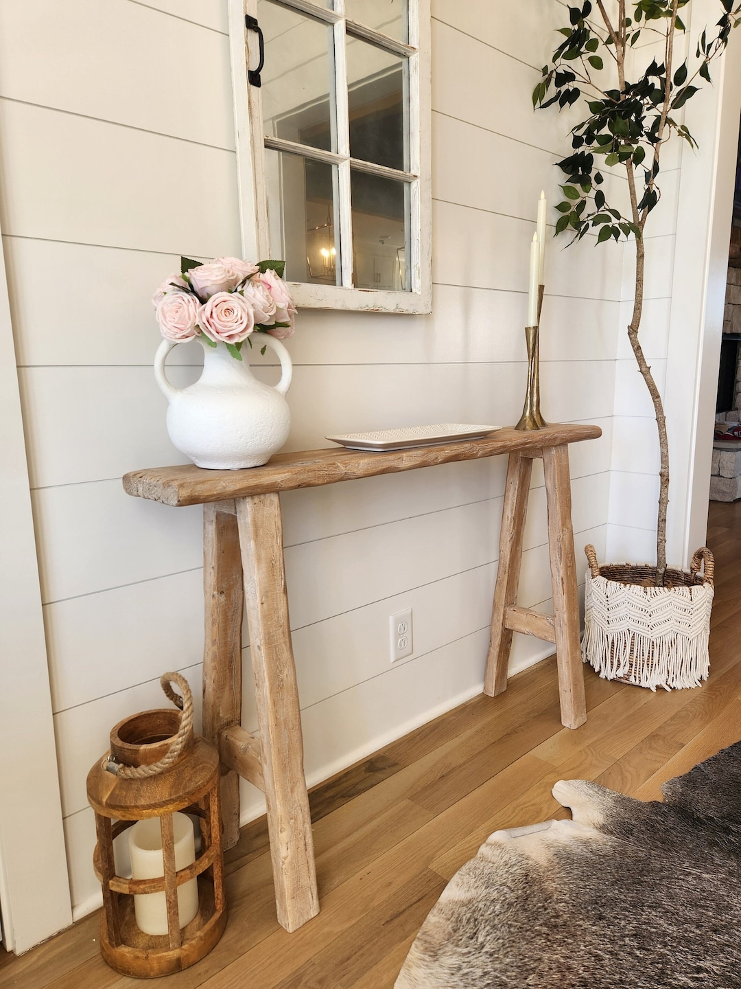 NARROW Wood Noodle Console Entry Table 4ft X7x30 Weathered Blonde ...