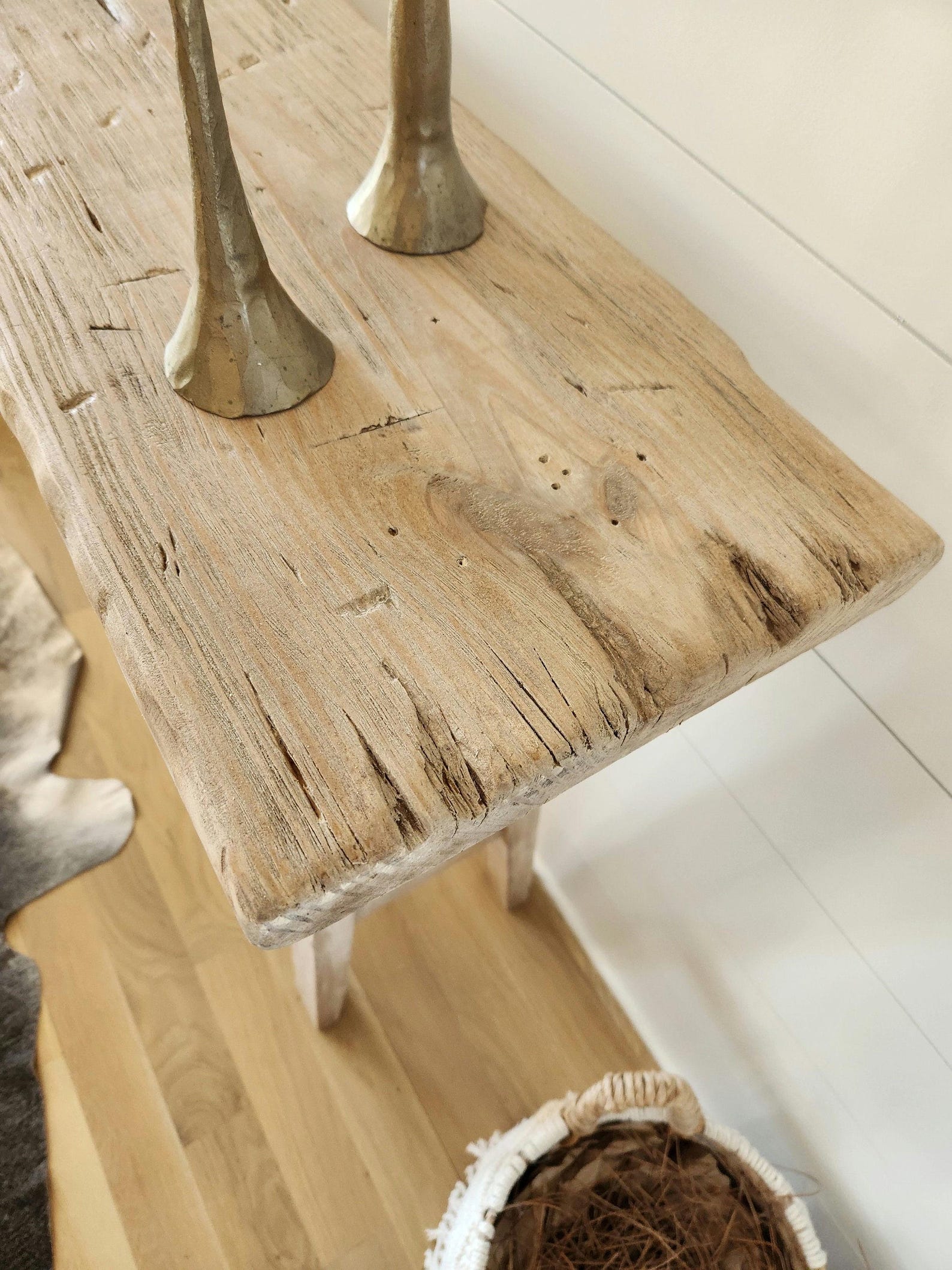 Wood Noodle Console Entry Table 4ft X 10"x 34" Weathered Blonde ...