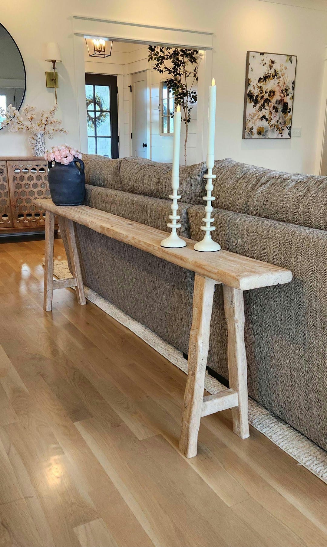 Wood Noodle Skinny Sofa Table 7ft X 7 X 26 Weathered Blonde Driftwood ...