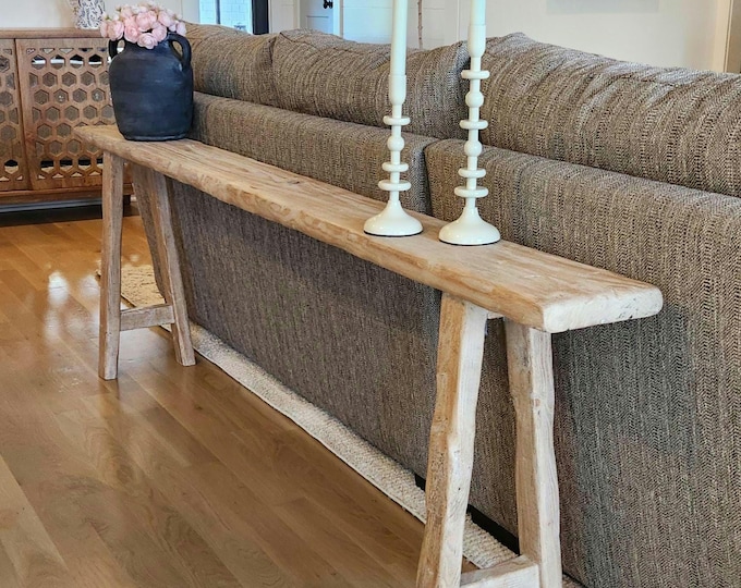 Wood Noodle Skinny Sofa Table 7ft X 7 X 26 Weathered Blonde Driftwood ...