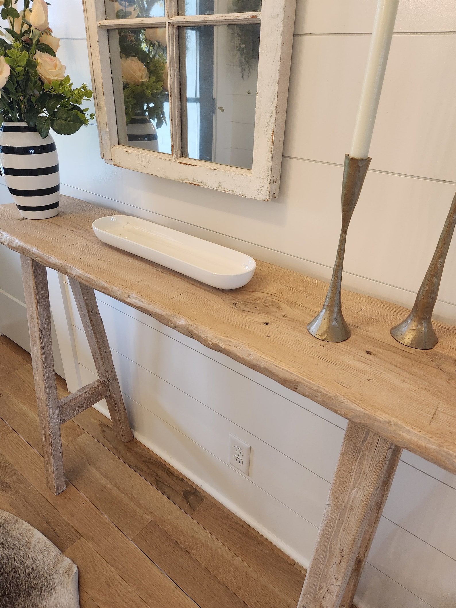 Wood Noodle Console Entry Table 4ft X 10"x 34" Weathered Blonde ...