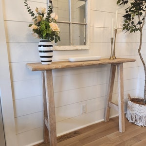Wood Noodle Console Entry Table 4ft X 10"x 34" Weathered Blonde ...