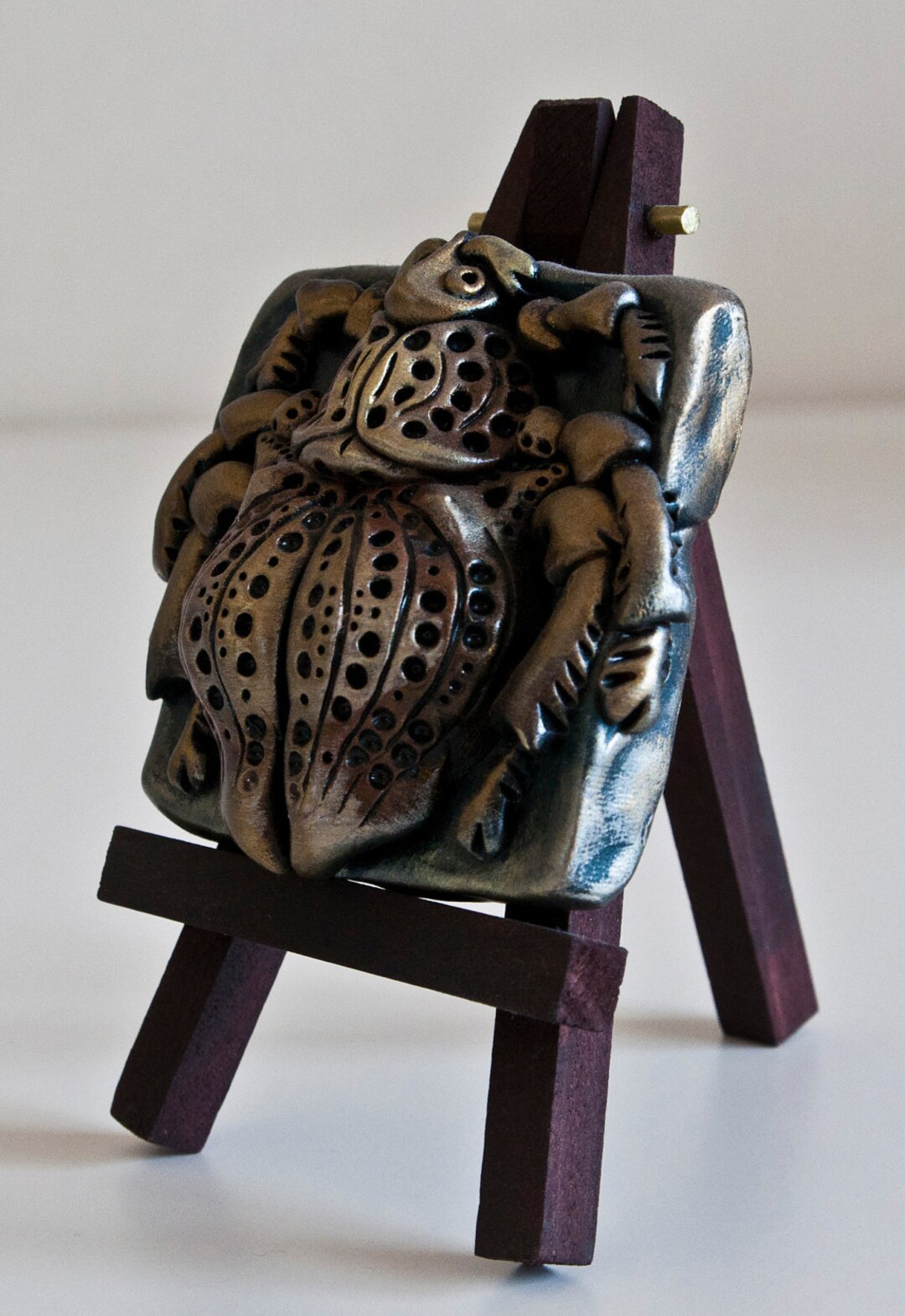 Decorative Bug on a Wooden Stand, Bug Made of Polymer Clay, Nice Tiny ...