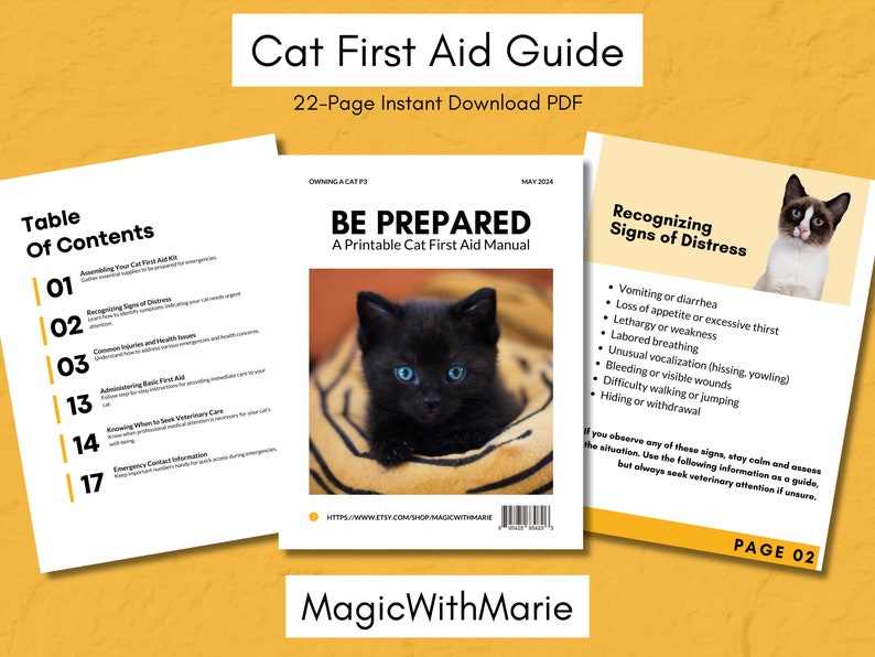 Cat First Aid Guide Injury Care Emergency Guide Instant Download ...